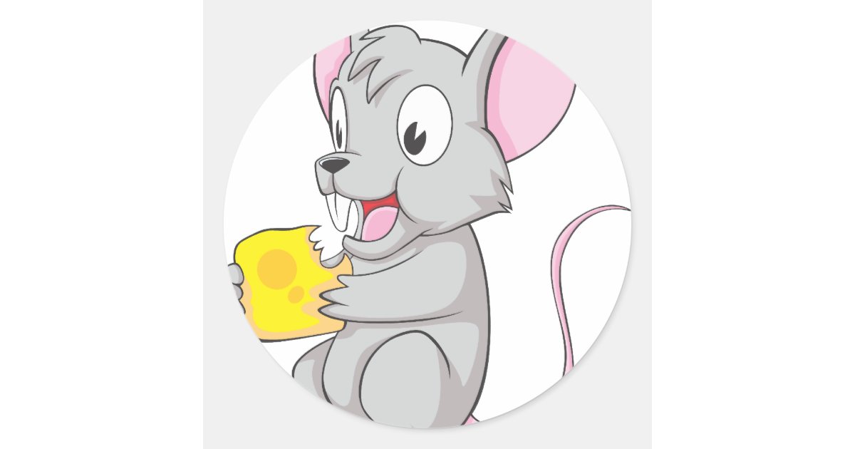 Happy Mouse Eating Cheese Classic Round Sticker | Zazzle