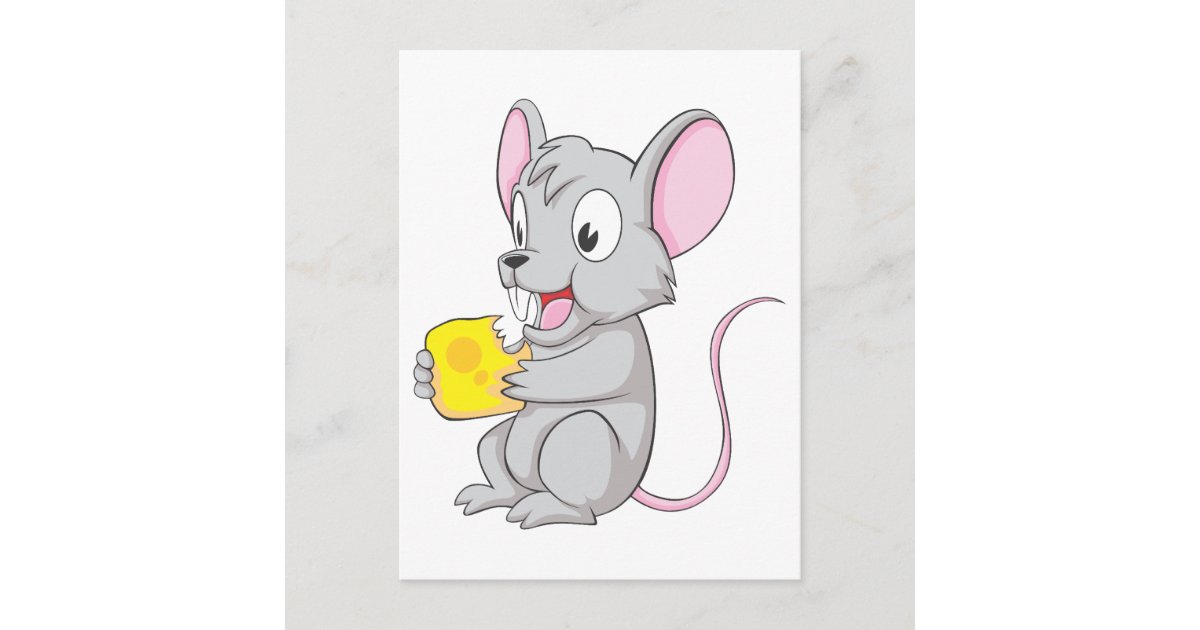 Happy Mouse Eating Cheese Postcard | Zazzle