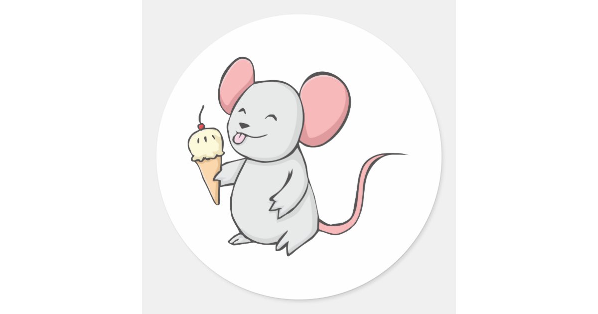 Happy Mouse Eating Ice Cream Classic Round Sticker | Zazzle