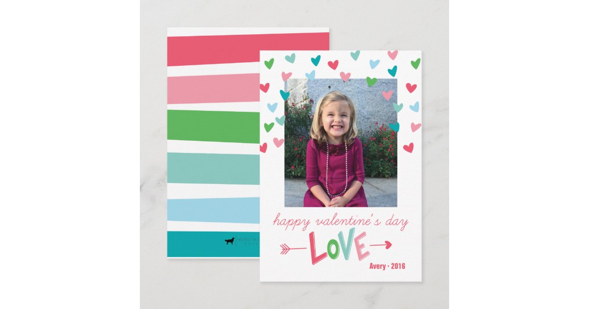 Happy Multi-Colored Hearts Valentine’s Photo Card | Zazzle