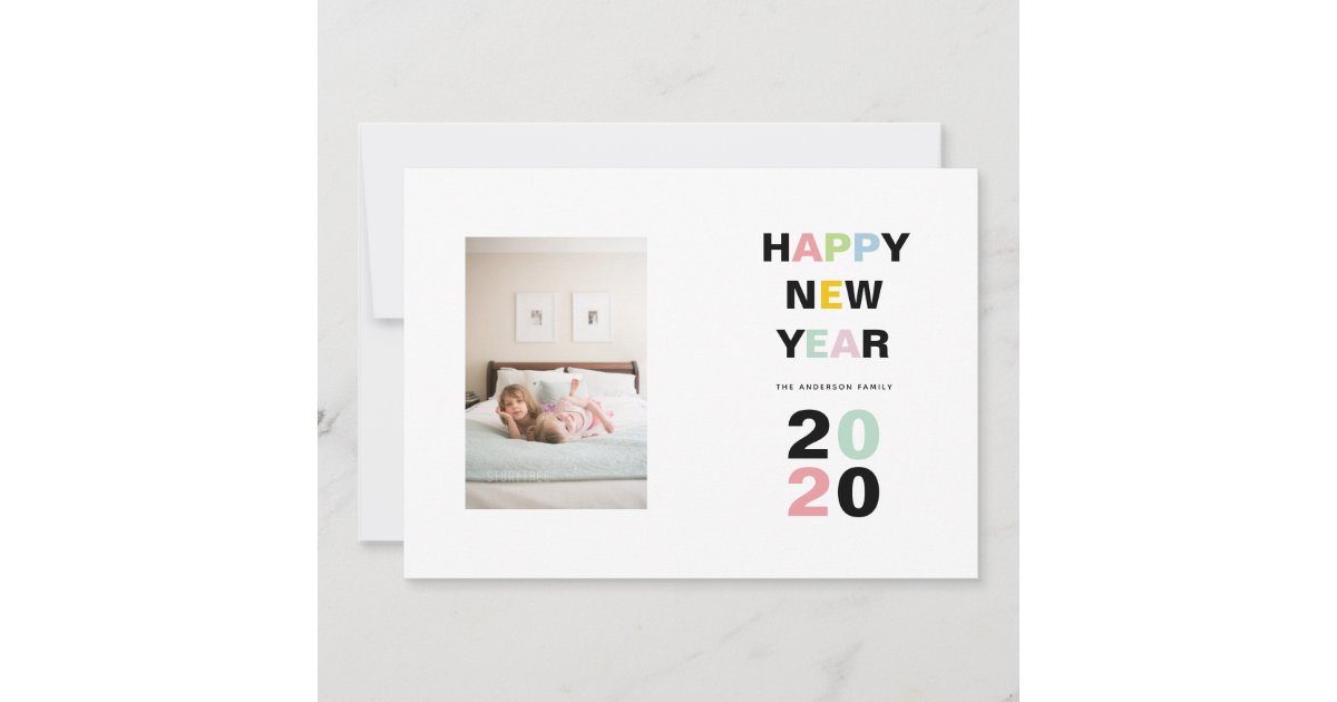 Happy New Year 2020 colorful typography photo Holiday Card | Zazzle