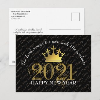 HAPPY NEW YEAR 2021 | Lord Crowns Year | Black Postcard | Zazzle