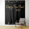 Happy New Year 2022 Script Black Gold Confetti Tapestry | Zazzle