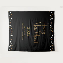 Happy New Year 2022 Script Black Gold Custom Tapestry | Zazzle