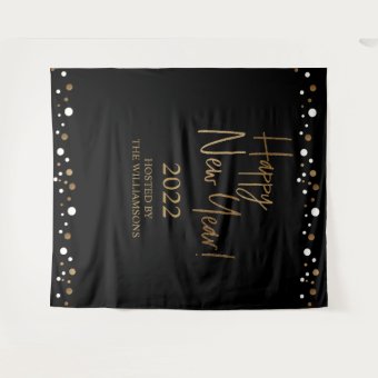 Happy New Year 2022 Script Black Gold Custom Tapestry | Zazzle