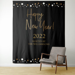 Happy New Year 2022 Script Black Gold Custom Tapestry | Zazzle