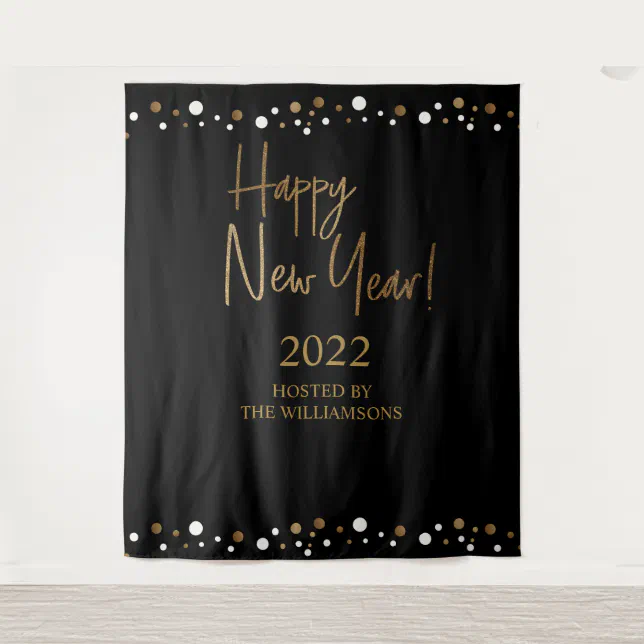 Happy New Year 2022 Script Black Gold Custom Tapestry | Zazzle
