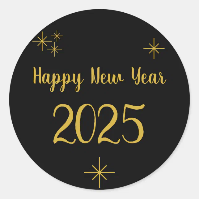 Happy New Year 2024 Black Gold Elegant Typography Classic Round Sticker ...