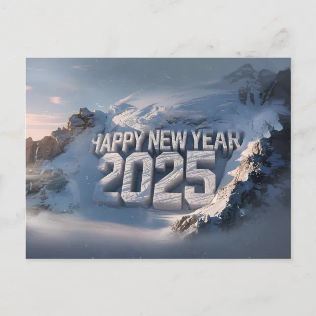 Happy New Year 2025 Snowy Mountain Holiday Postcard | Zazzle