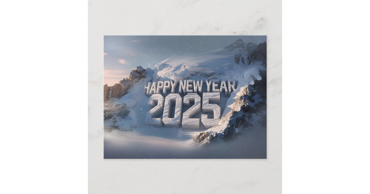 Happy New Year 2025 Snowy Mountain Holiday Postcard | Zazzle