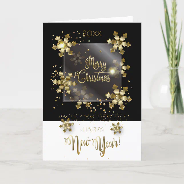 Happy New Year 20XX & Gold Christmas Characters Holiday Card | Zazzle