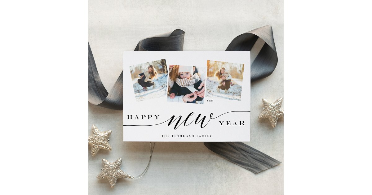 Happy New Year 3 Photo Collage Card | Zazzle