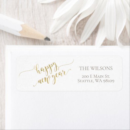 Happy New Year Address Labels - White & Gold | Zazzle