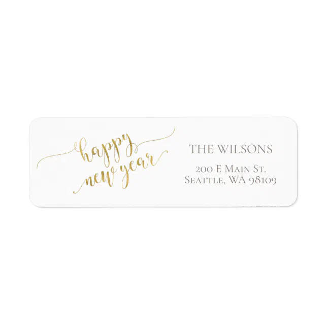 Happy New Year Address Labels - White & Gold | Zazzle