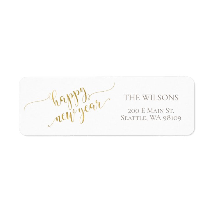 Happy New Year Address Labels - White & Gold | Zazzle