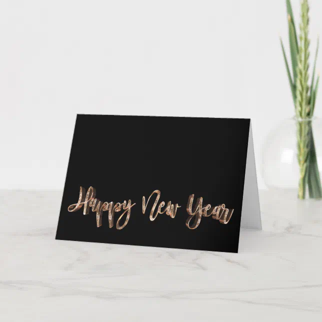 Happy New Year Black and Gold Text Elegant Holiday Card | Zazzle