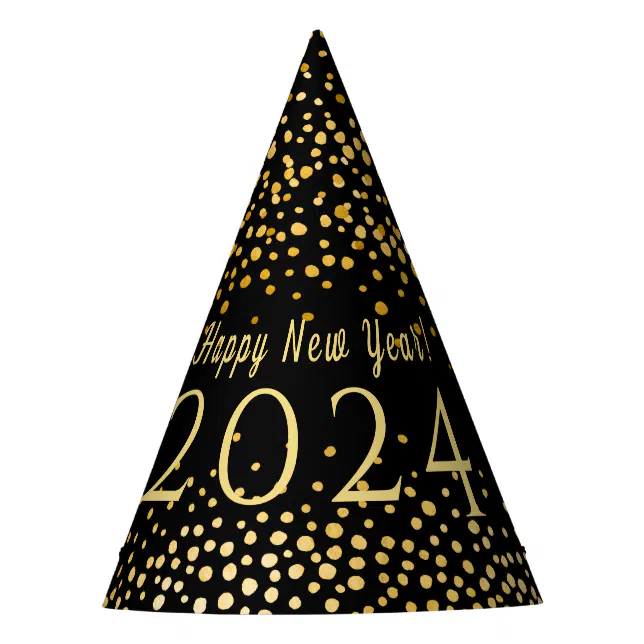 Happy New Year Black Faux Gold Confetti Holiday Party Hat | Zazzle