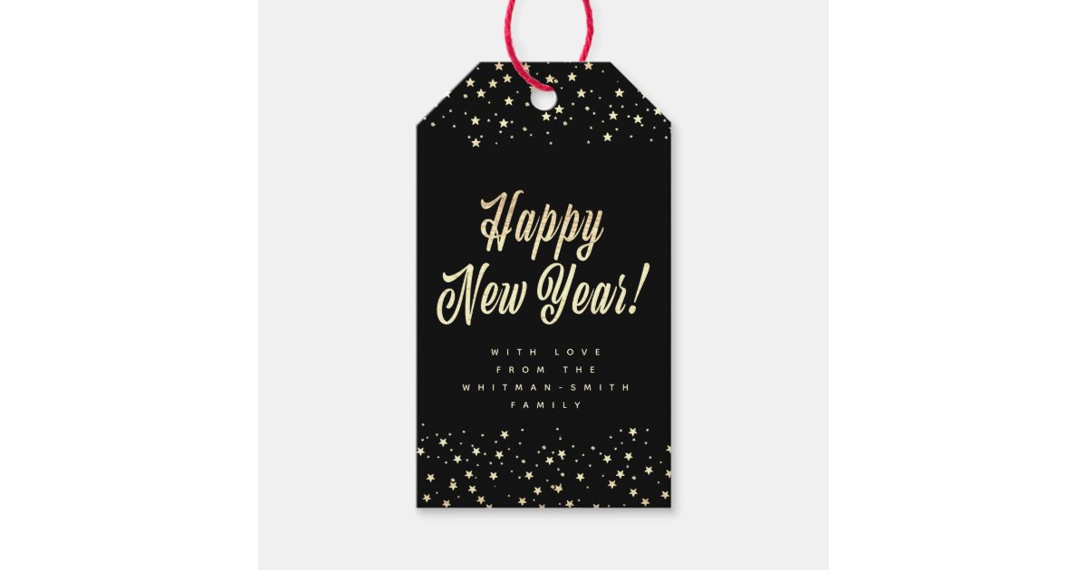 Happy New Year Black Gift Tags | Zazzle