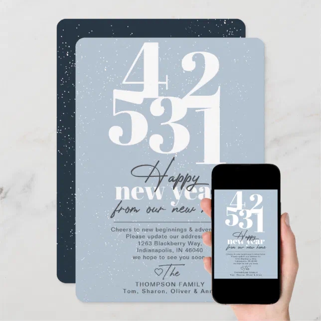 Happy New Year Blue Countdown Moving Announcement | Zazzle