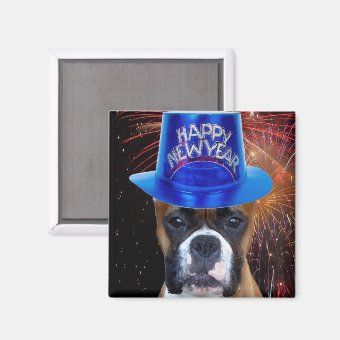 Happy New Year Boxer dog magnet | Zazzle