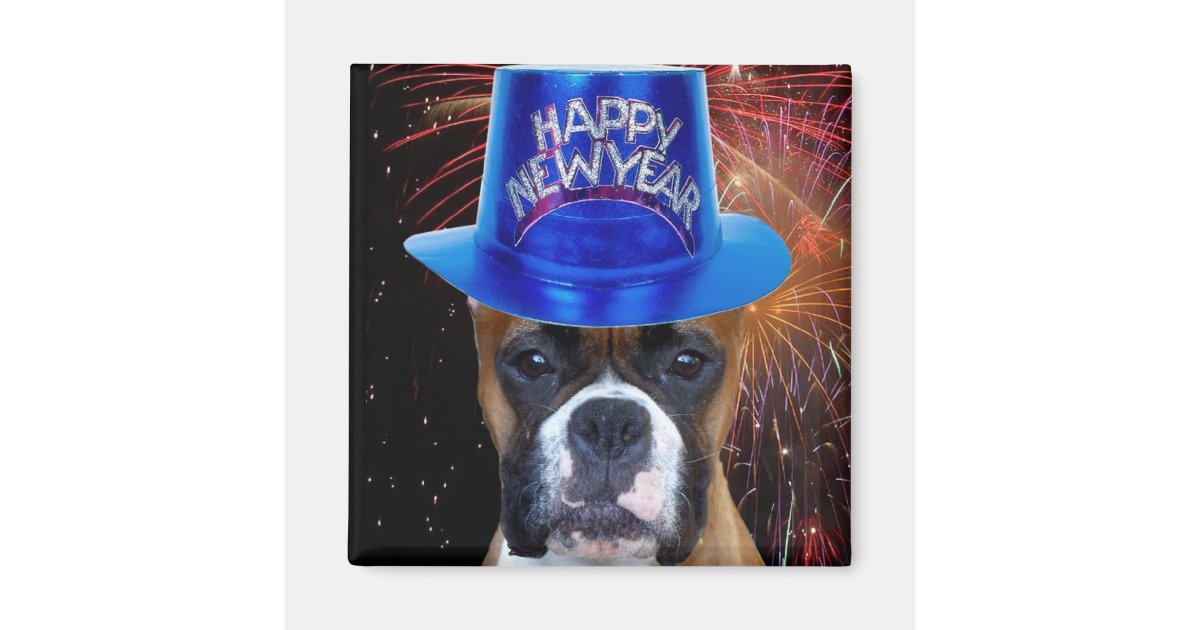 Happy New Year Boxer dog magnet | Zazzle