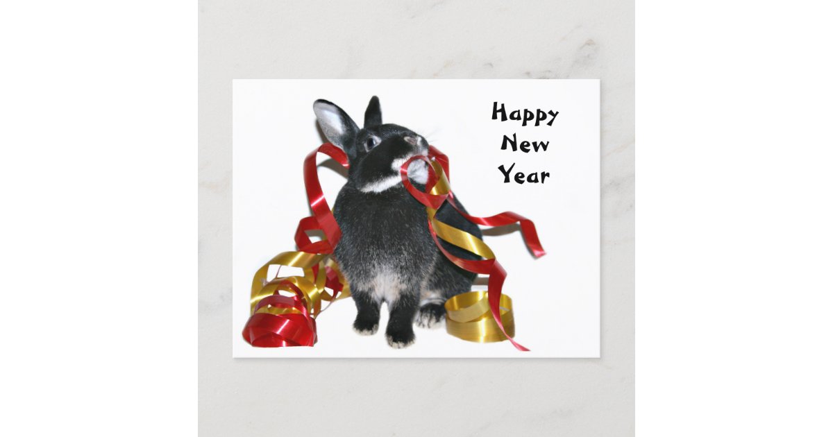 Happy New Year Bunny Holiday Postcard | Zazzle