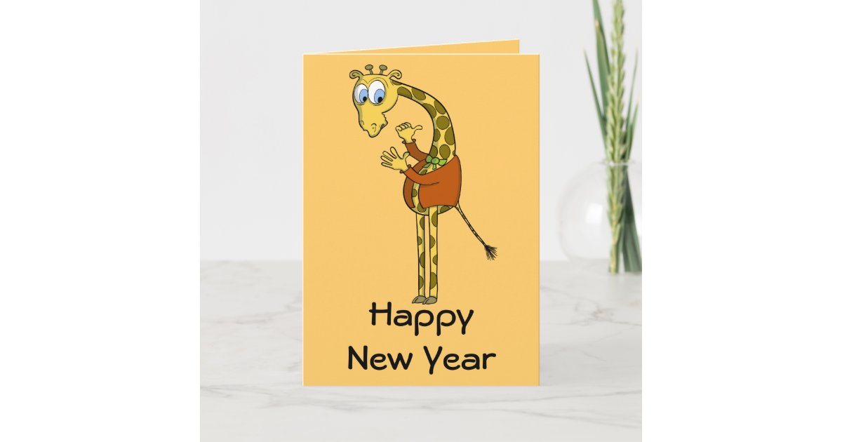 Happy New Year card "funny giraffe" cartoon | Zazzle