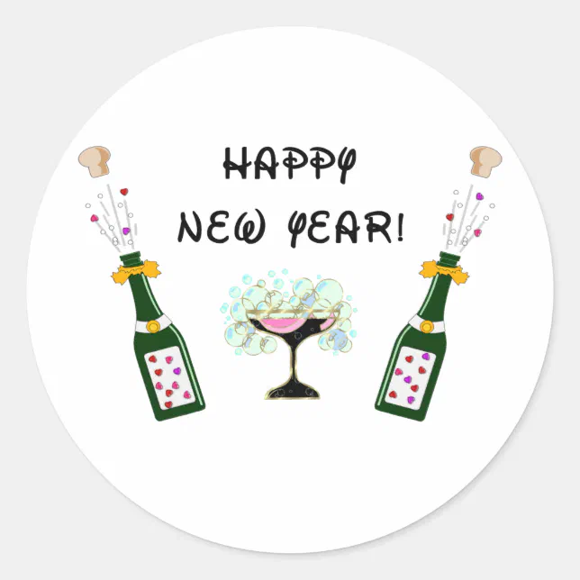 Happy New Year Classic Round Sticker | Zazzle