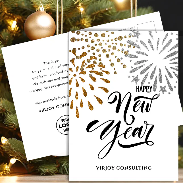 HAPPY New Year | Corporate Business Festive Gold Holiday Postcard | Zazzle