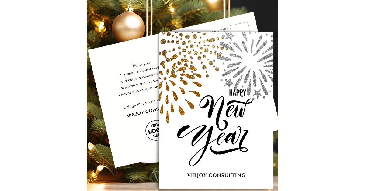 HAPPY New Year | Corporate Business Festive Gold Holiday Postcard | Zazzle