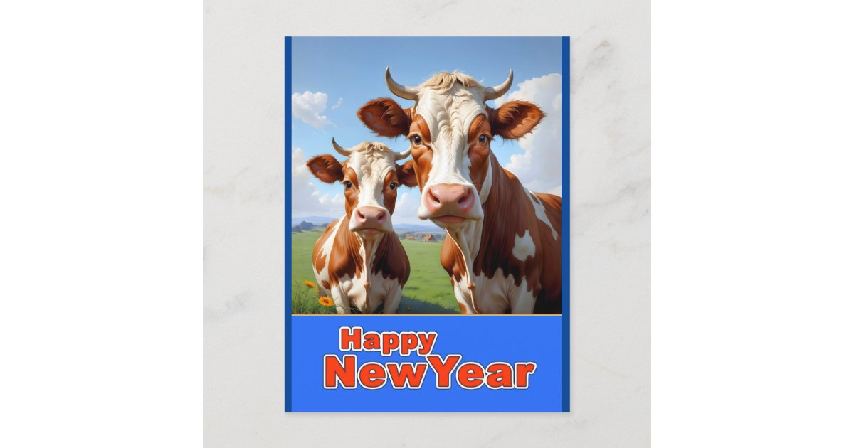 happy new year cows postcard | Zazzle