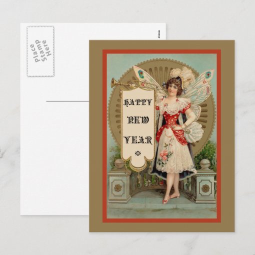 Happy New Year Fairy With Trumpet and Banner Holiday Postcard | Zazzle