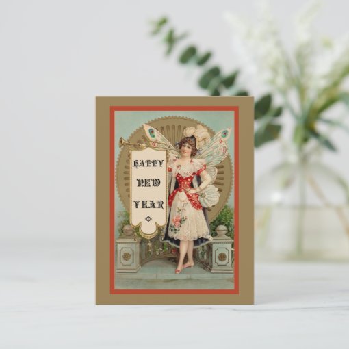 Happy New Year Fairy With Trumpet and Banner Holiday Postcard | Zazzle