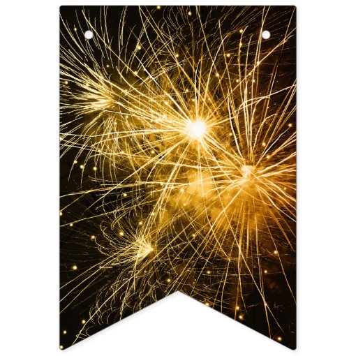 Happy New Year Festive Golden Fireworks Bunting Flags | Zazzle