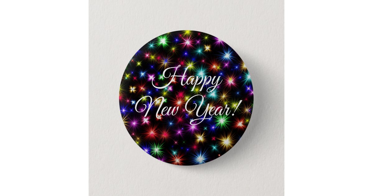 Happy New Year Fireworks Button | Zazzle