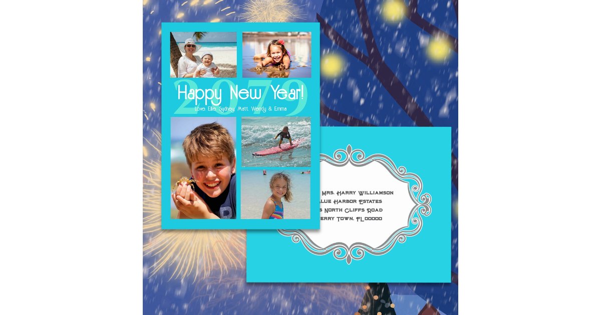 Happy New Year Five Photo Holiday Postcard | Zazzle