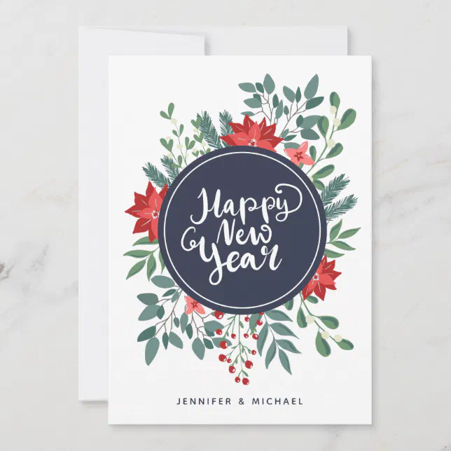 Happy New Year Floral | Photo Holiday Card | Zazzle