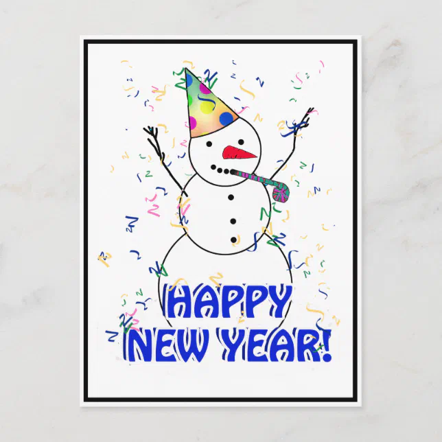 Happy New Year from the Celebrating Snowman Holiday Postcard | Zazzle