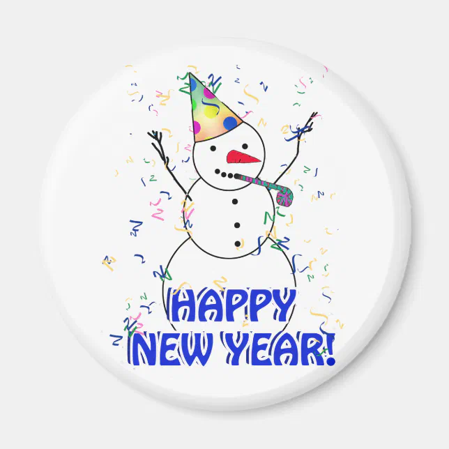 Happy New Year from the Celebrating Snowman Magnet | Zazzle