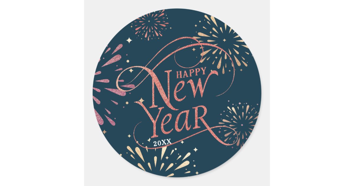 Happy New Year Gold Foil Script Classic Round Sticker | Zazzle