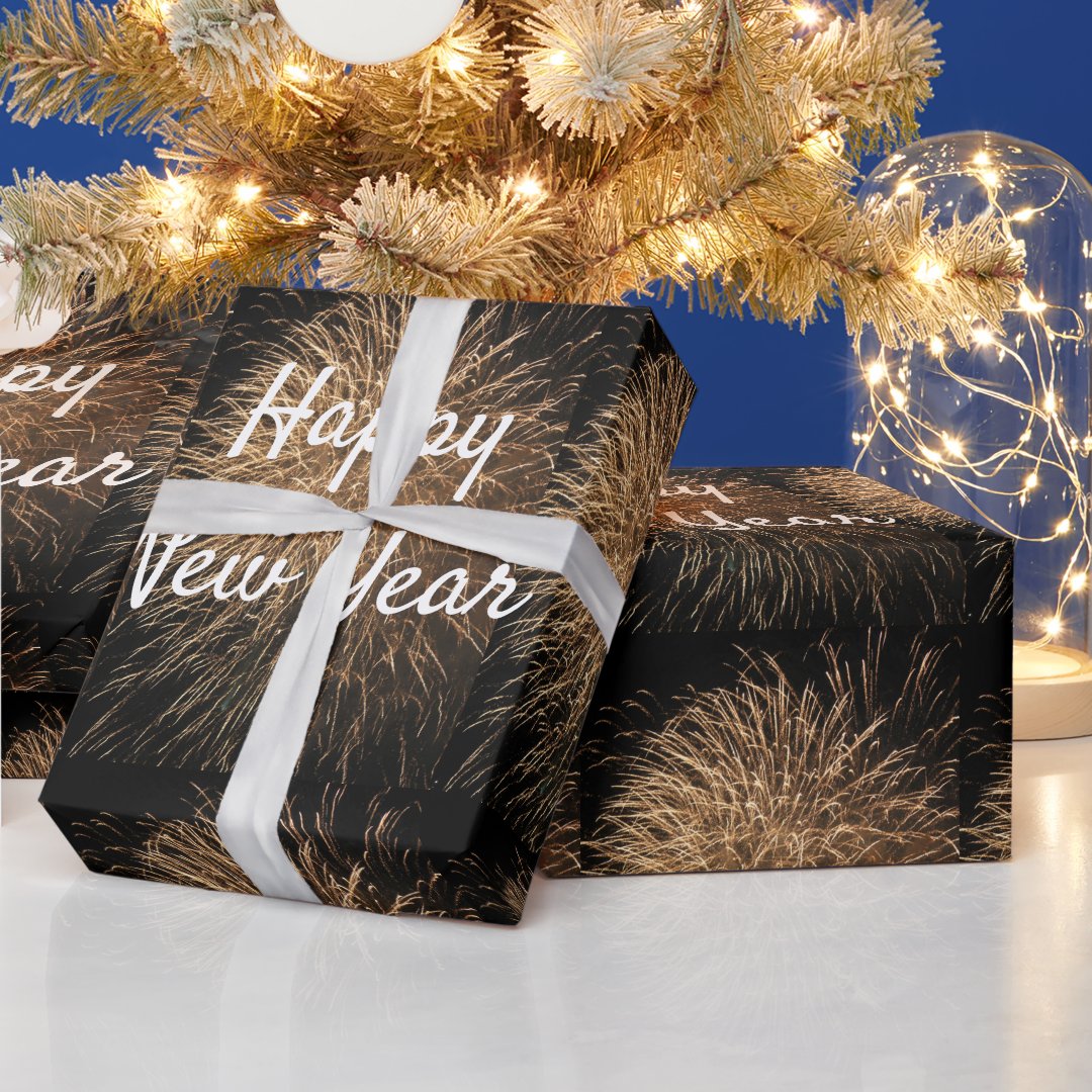 Happy New Year Golden Fireworks Celebrations 2023 Wrapping Paper | Zazzle