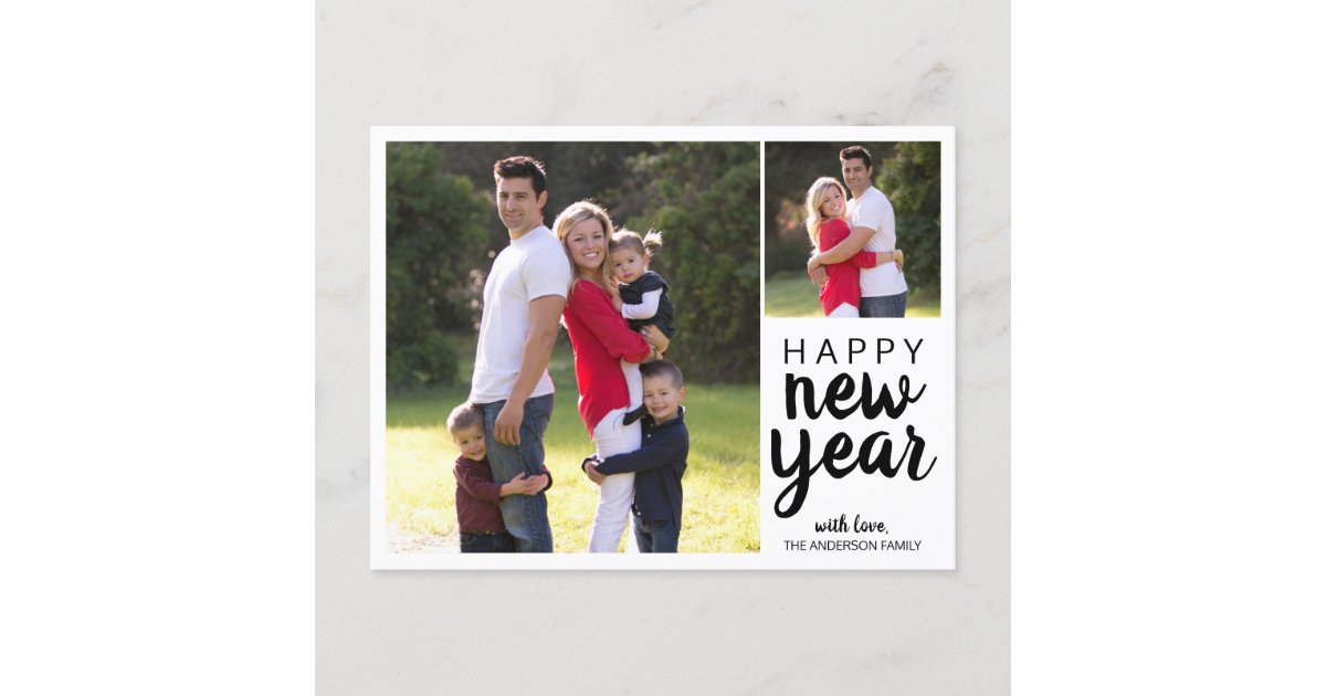 Happy New Year Holiday Photo Simple Modern Script | Zazzle