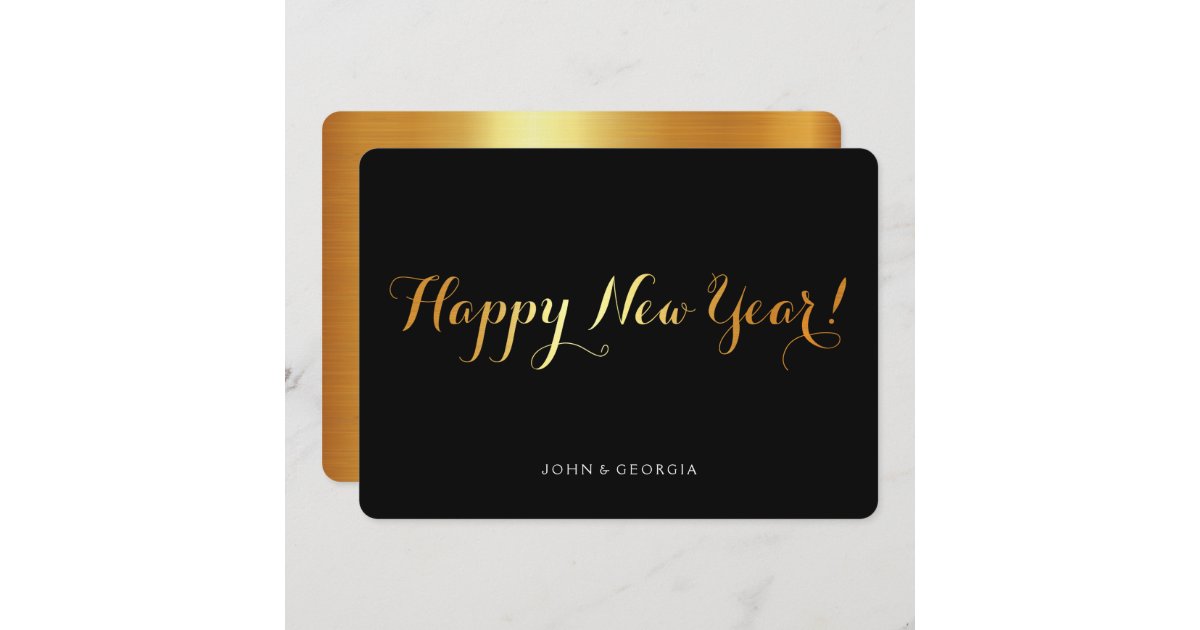 Happy New Year invitation card black and gold | Zazzle