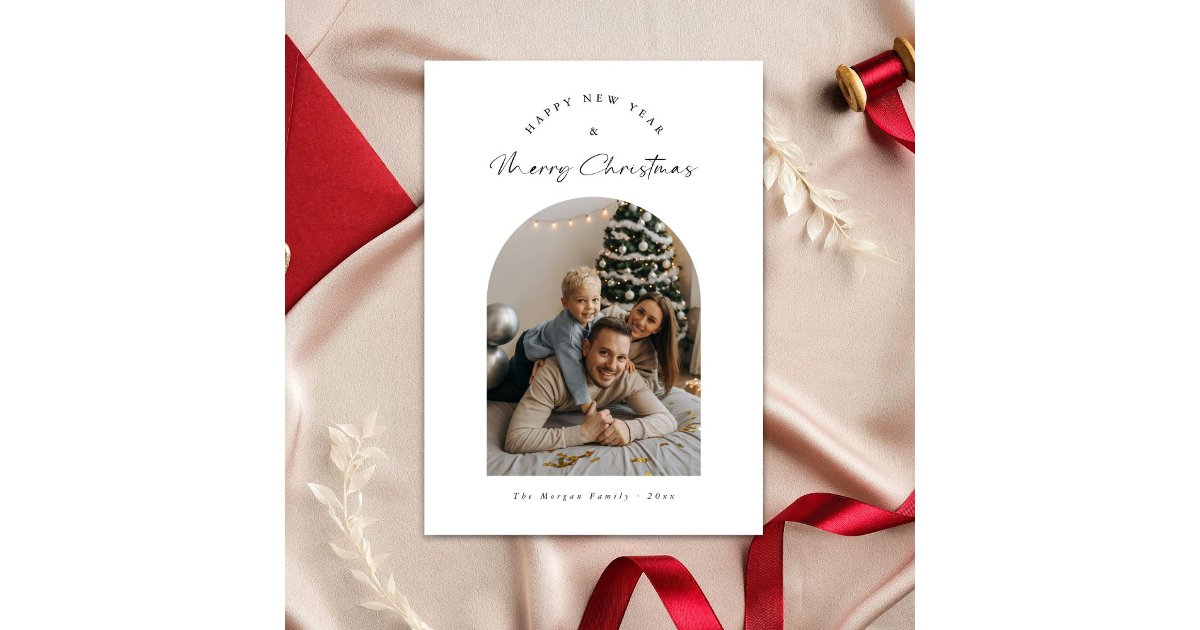 Happy New Year Merry Christmas Family Arch Photo Holiday Card | Zazzle
