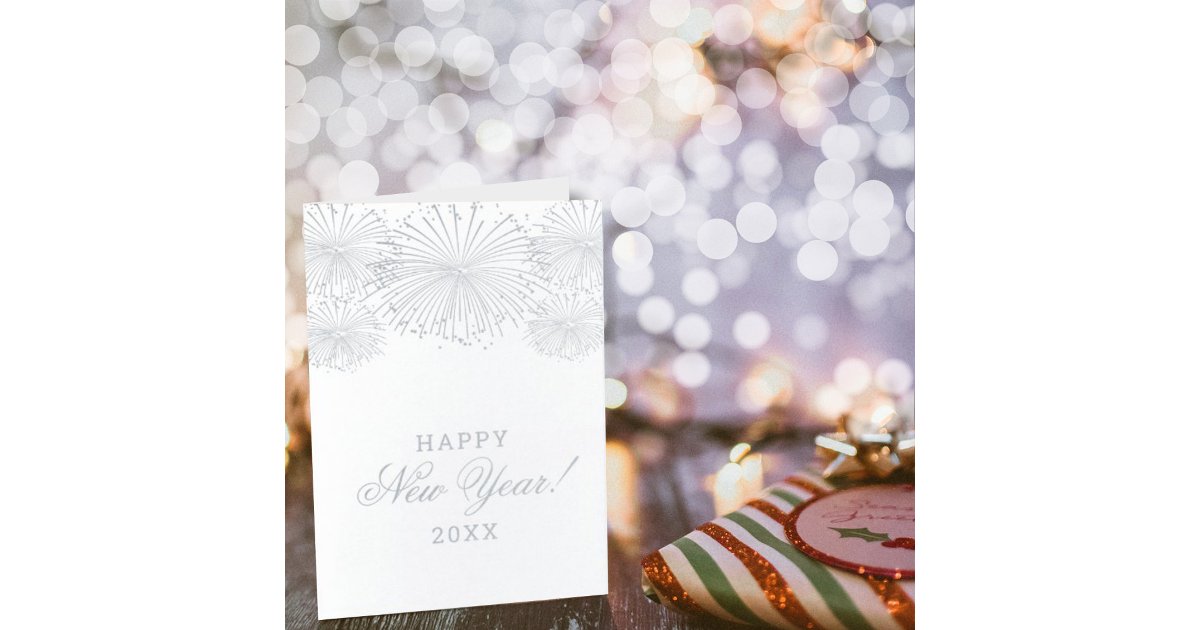 Happy New Year! Modern Fireworks Photo Foil Card | Zazzle