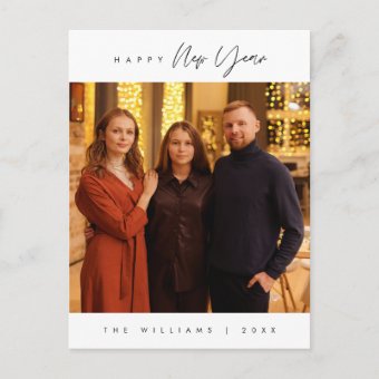 Happy New Year, Modern Greeting Family Photo Postcard | Zazzle