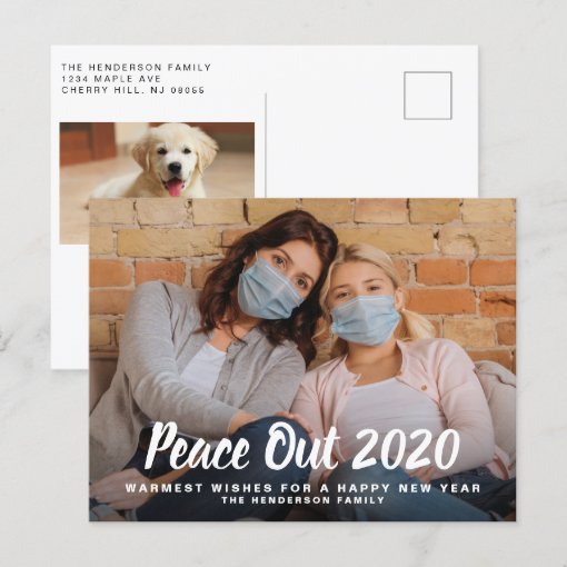 Happy New Year Peace Out 2020 Photo Holiday Postcard | Zazzle