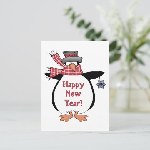 Happy New Year Penguin Holiday Postcard | Zazzle