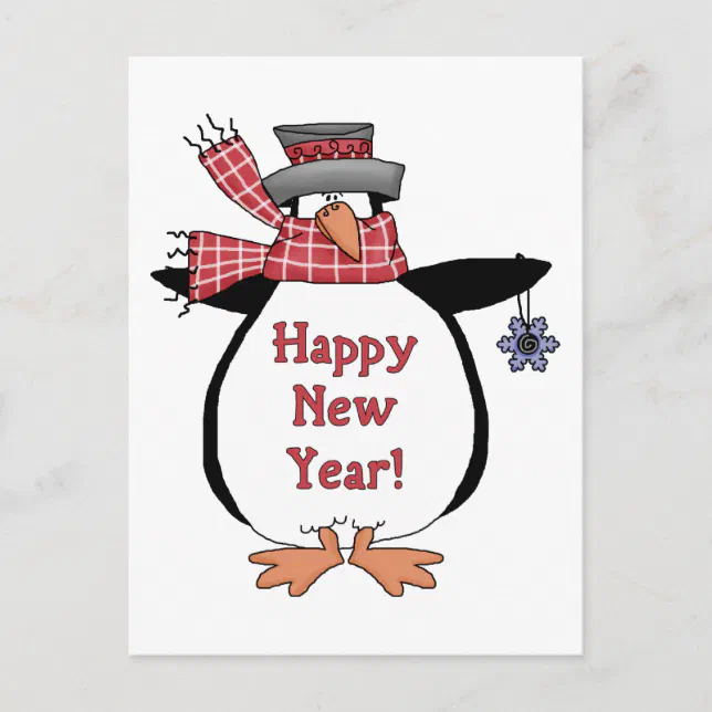 Happy New Year Penguin Holiday Postcard | Zazzle