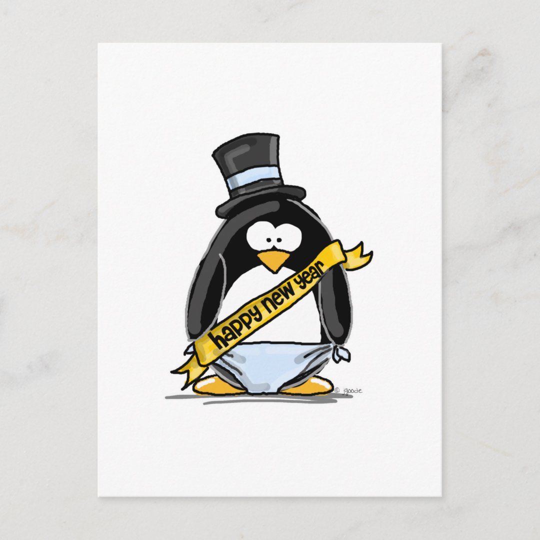 Happy New Year Penguin Holiday Postcard | Zazzle